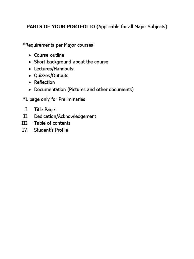 PARTS OF YOUR PORTFOLIO (Applicable For All Major Subjects) | PDF