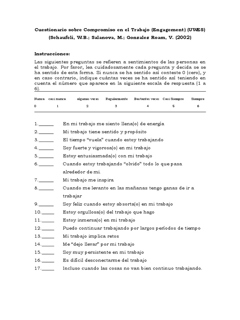 Cuestionario Sobre Compromiso en El Trabajo | PDF | Deportes