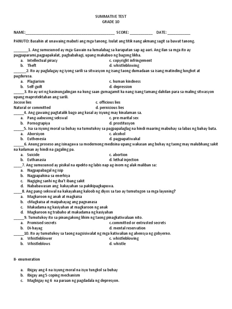 Summative Test | PDF