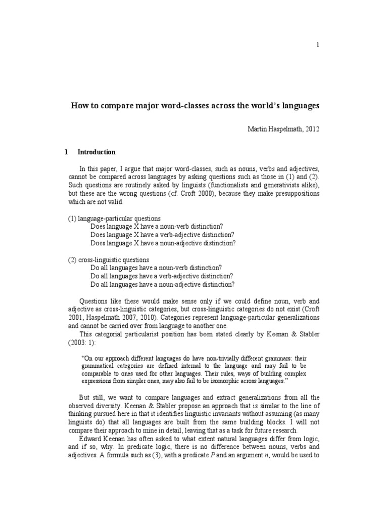Comparing Major Word-Classes Across Languages | PDF | Part Of Speech | Noun