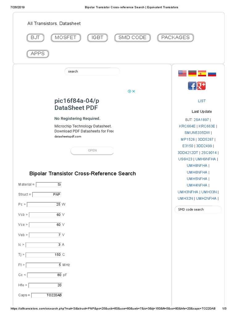 Bipolar Transistor Cross-Reference Search - Equivalent Transistors ...