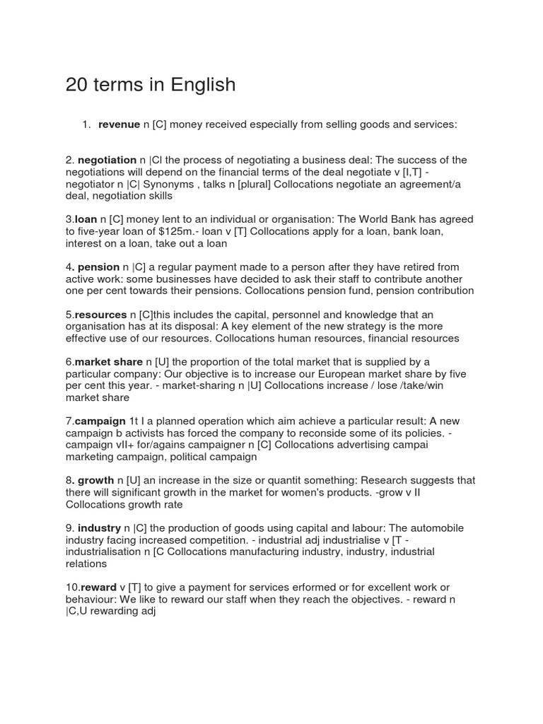 20 Terms in English | PDF | Stocks | Employment