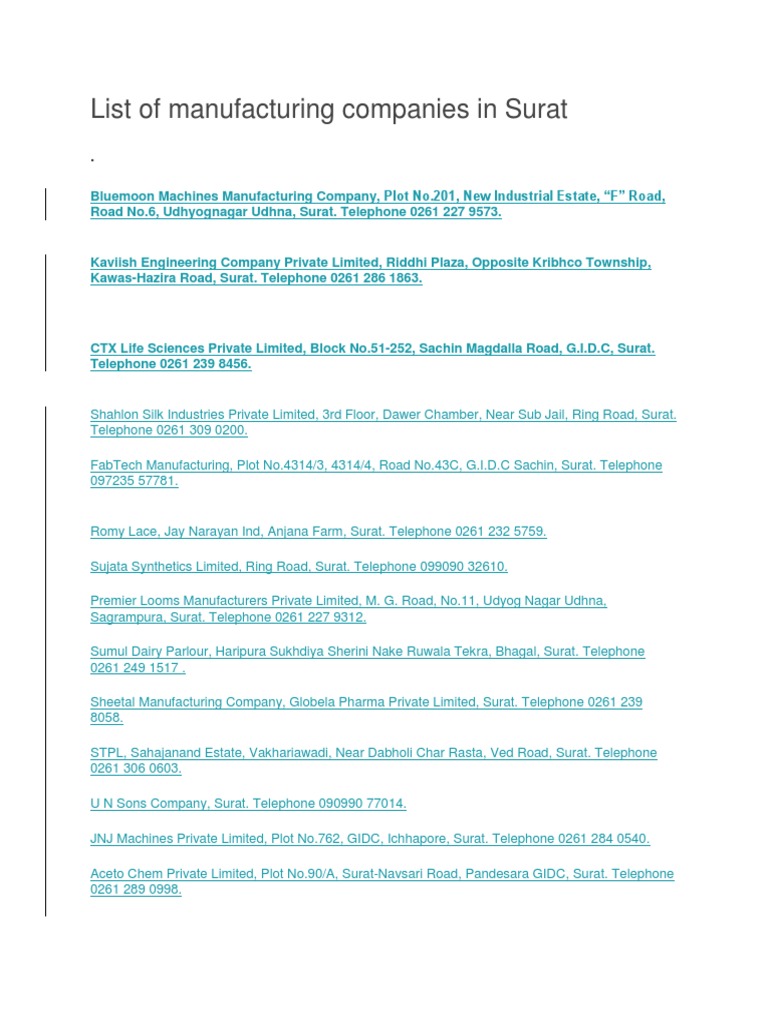 Surat Manufacturing Companies List | PDF | Nature