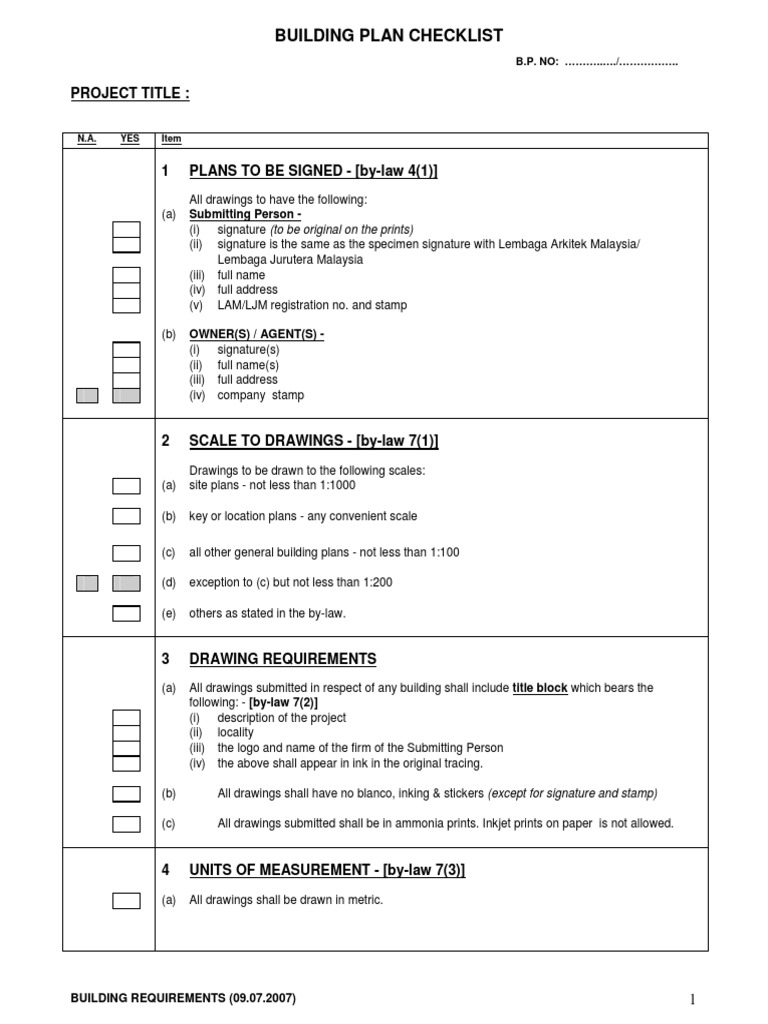 Building Plan Checklist: Project Title | PDF