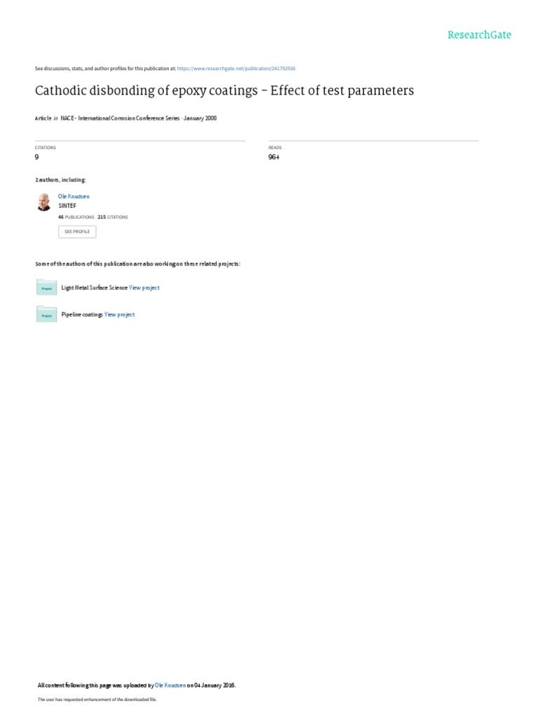 Cathodic Disbonding of Epoxy Coatings - Effect of Test Parameters | PDF ...