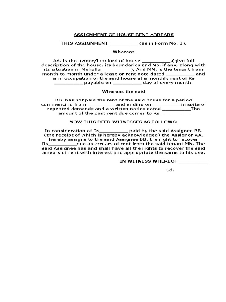 Assignment of House Rent Arrear | PDF