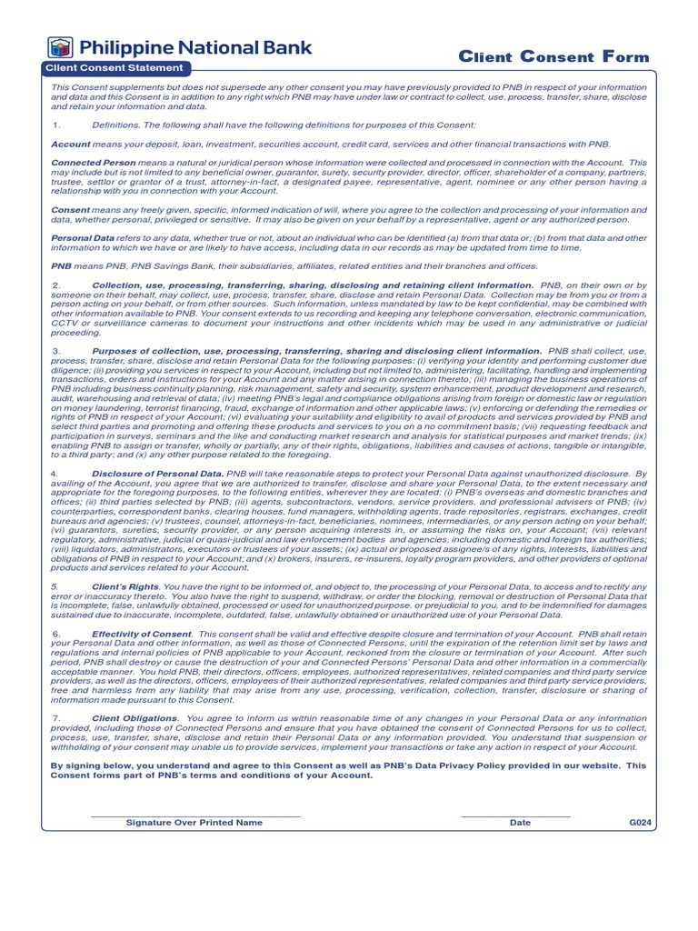 PNB Client Data Privacy Consent Form | PDF | Closed Circuit Television ...