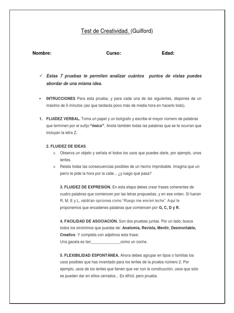 Test de Creatividad | PDF | Creatividad
