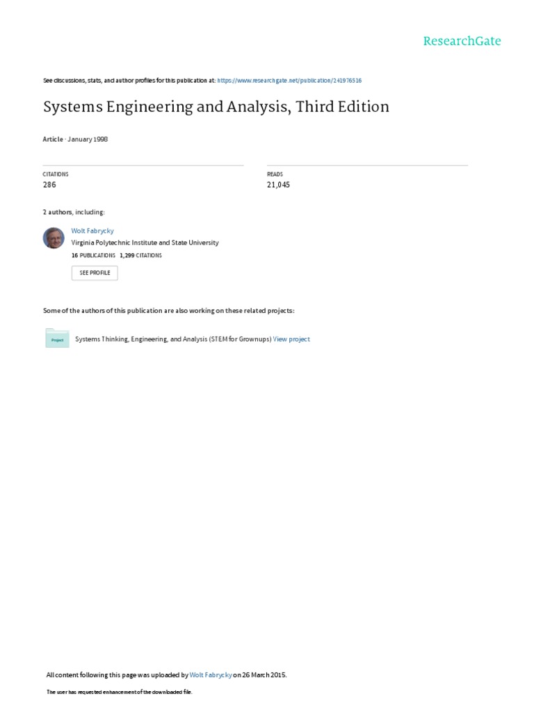 Systems Engineering and Analysis Third Edition | PDF