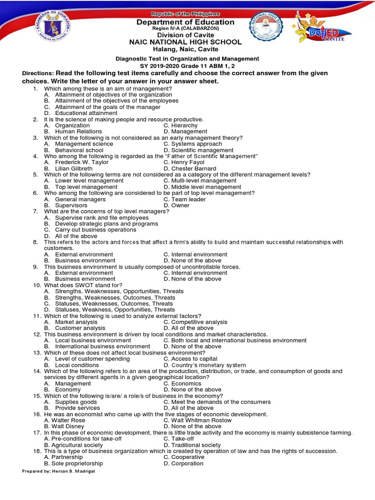 Organization and Management Examination | PDF | Goal | Economics