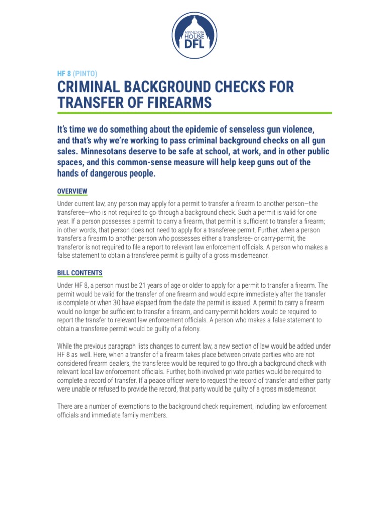 Criminal Background Checks For Transfer of Firearms: (Pinto) | PDF
