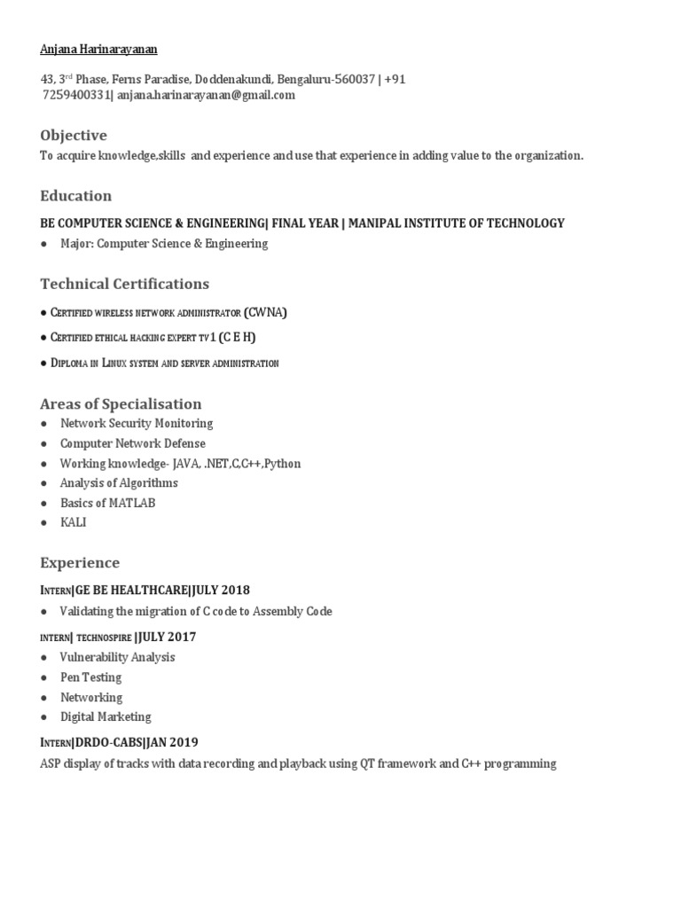 Resume Format | PDF | Computers
