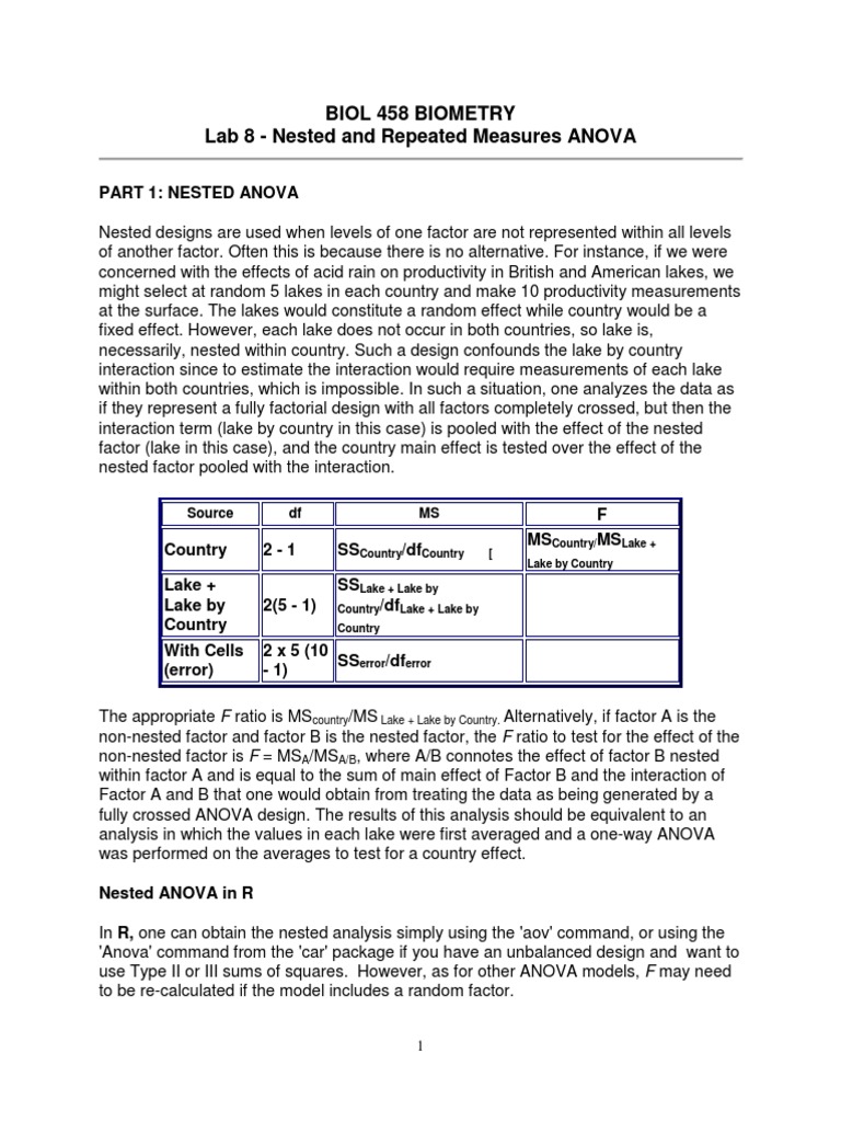 Nested and Repeated Measures ANOVA Guide | PDF | Analysis Of Variance ...