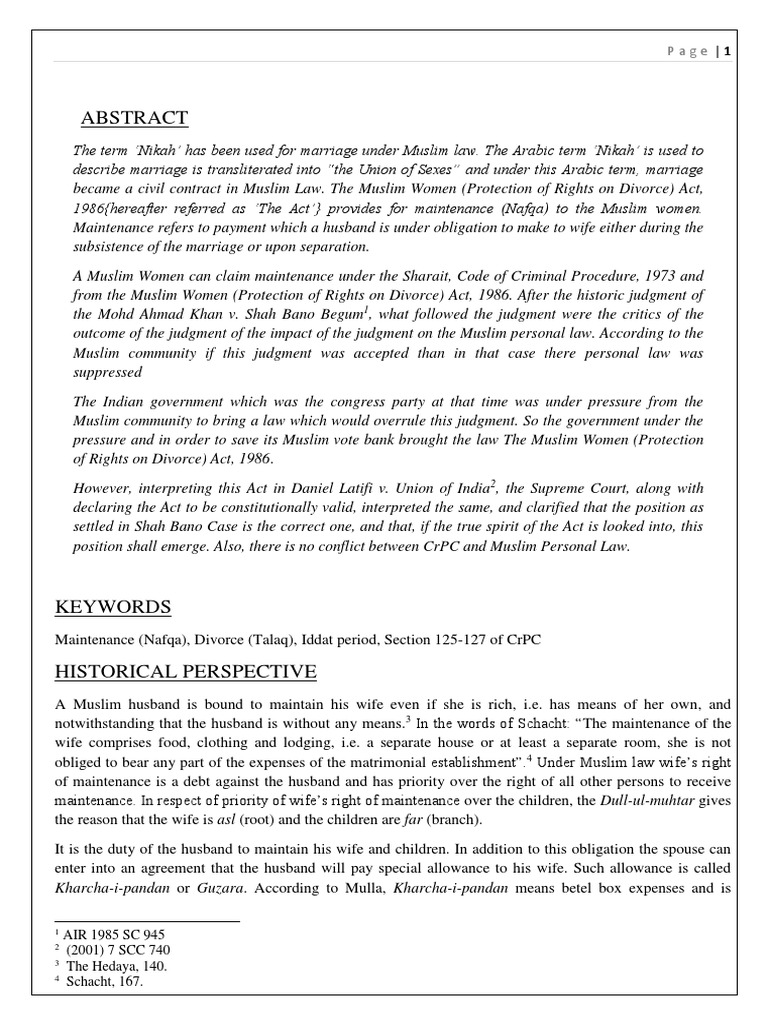Maintenance Rights in Muslim Law | PDF | Social Institutions | Social ...
