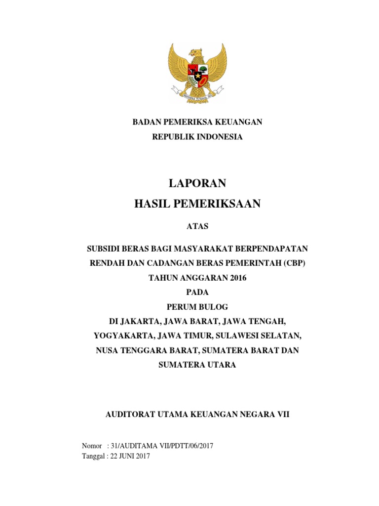 LHP Subsidi Beras Dan CBP Ta 2016 PDF | PDF