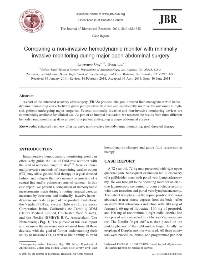 Comparing A Non-Invasive Hemodynamic Monitor With Minimally Invasive ...