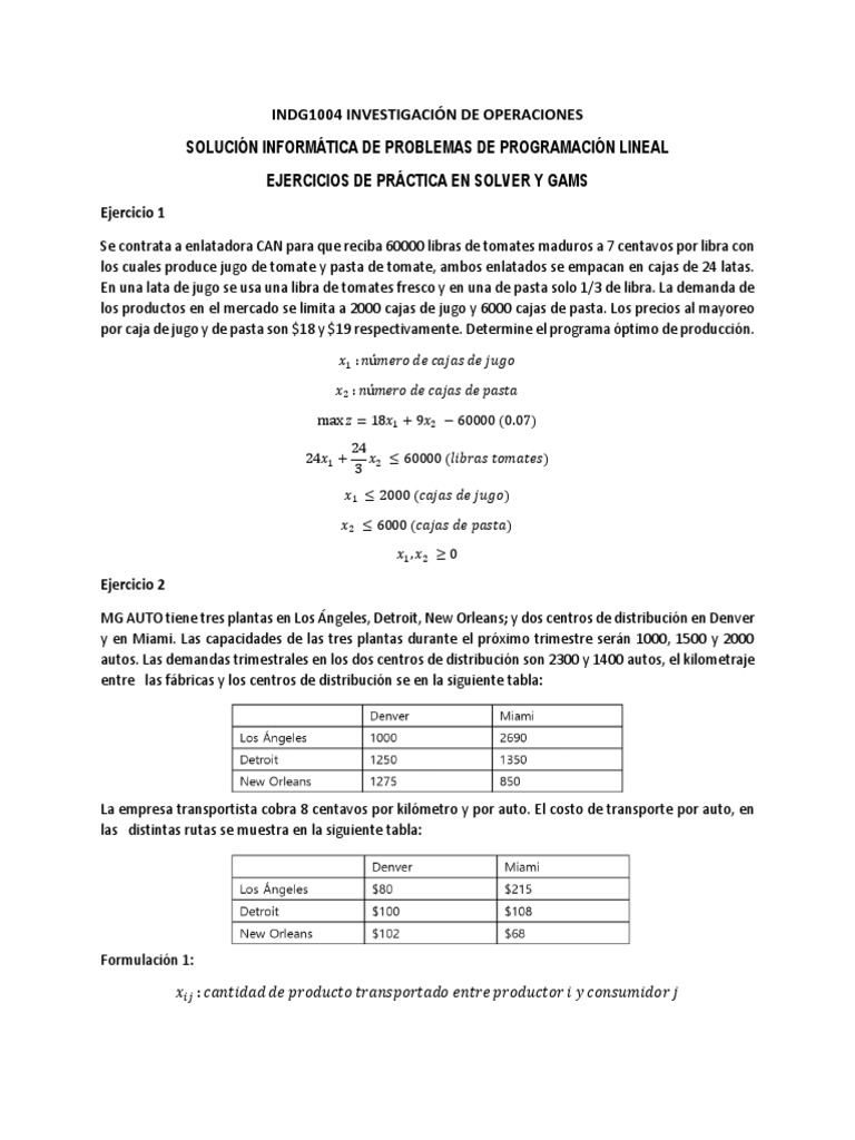 13 y 14. Ejercicios de Práctica Gams y Solver | PDF | Business | Naturaleza