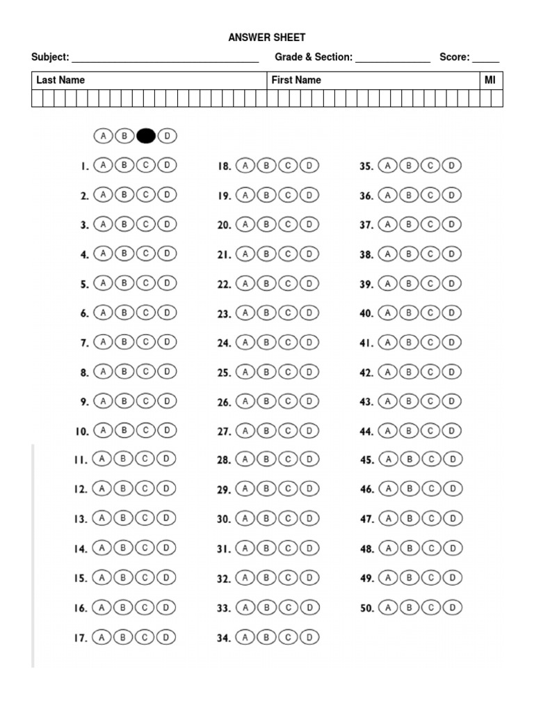 Student Answer Sheet Template | PDF | Career & Growth | Finance & Money ...