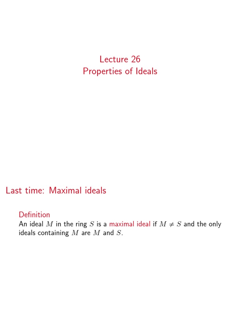 Properties of Ideals | PDF | Ring (Mathematics) | Factorization