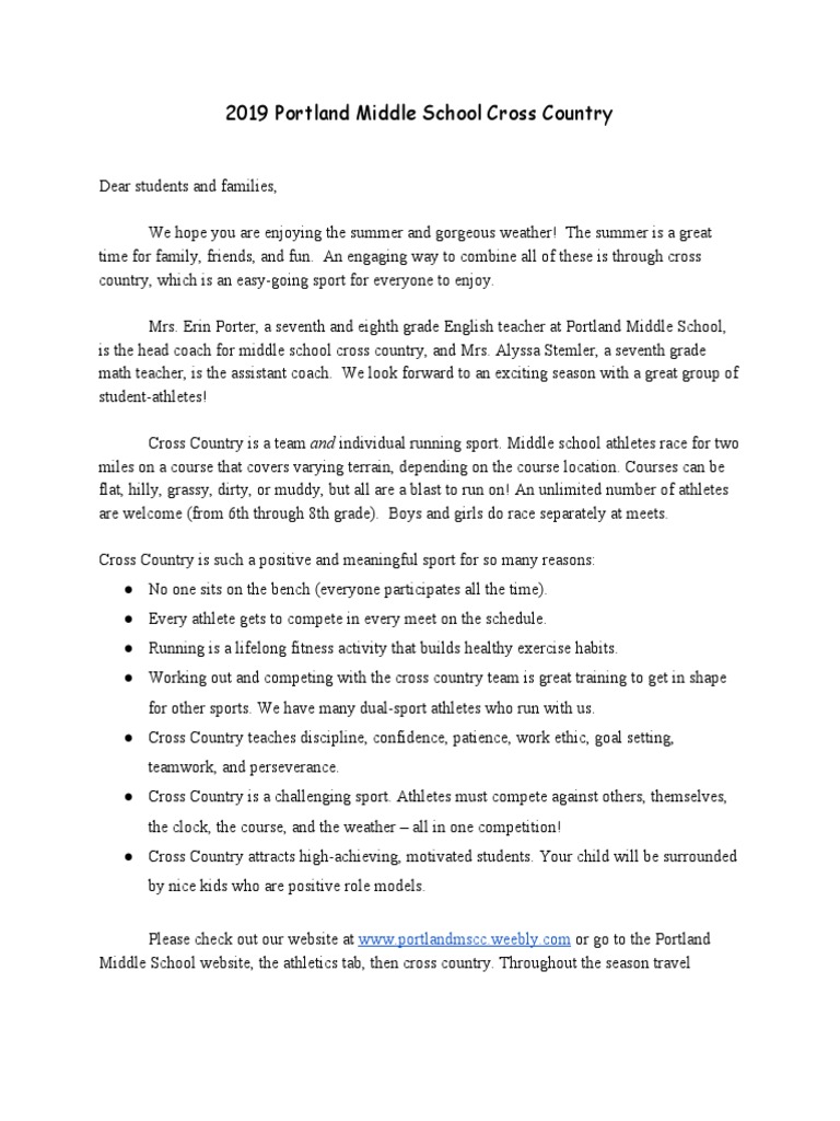 Cross Country Letter | PDF | Sports | Cognition