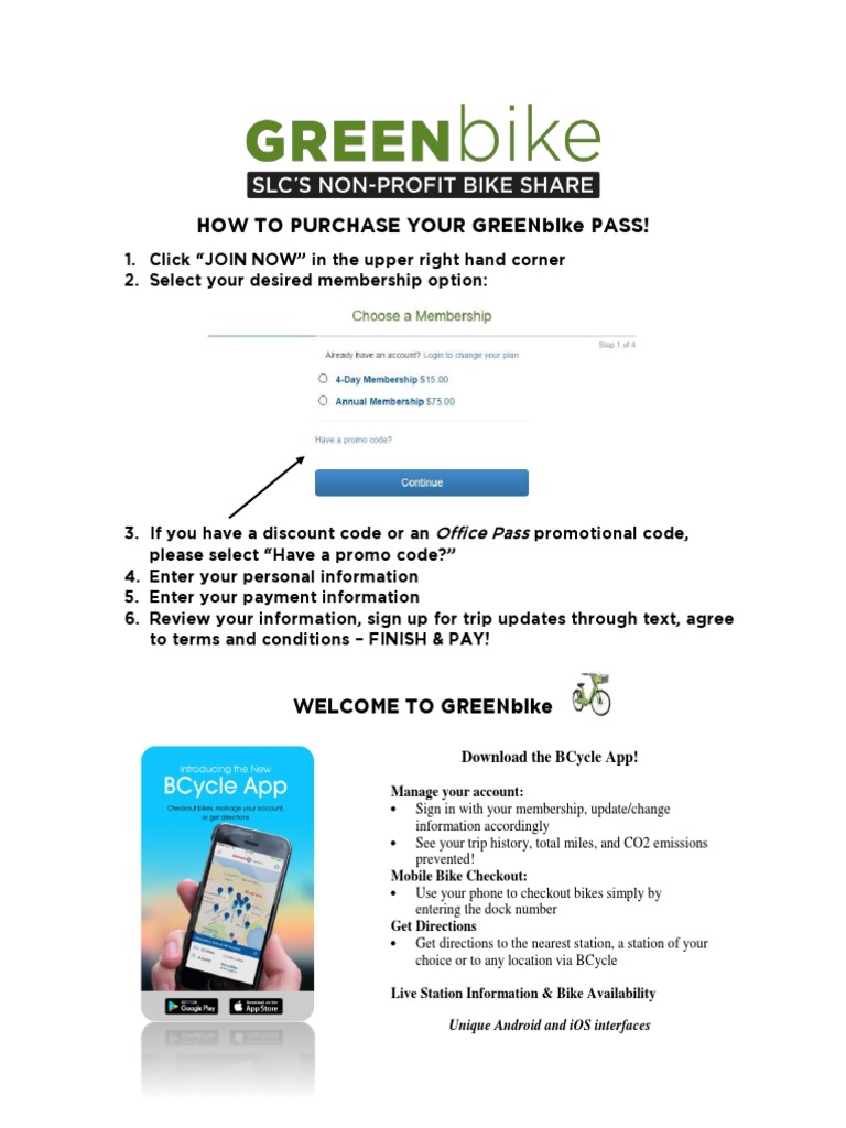 How To Purchase Your Greenbike Pass!: Download The Bcycle App! | PDF