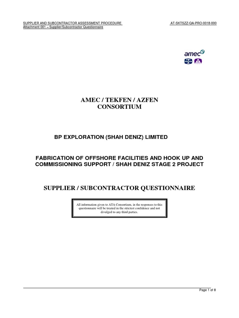 Amec / Tekfen / Azfen Consortium: BP Exploration (Shah Deniz) Limited ...