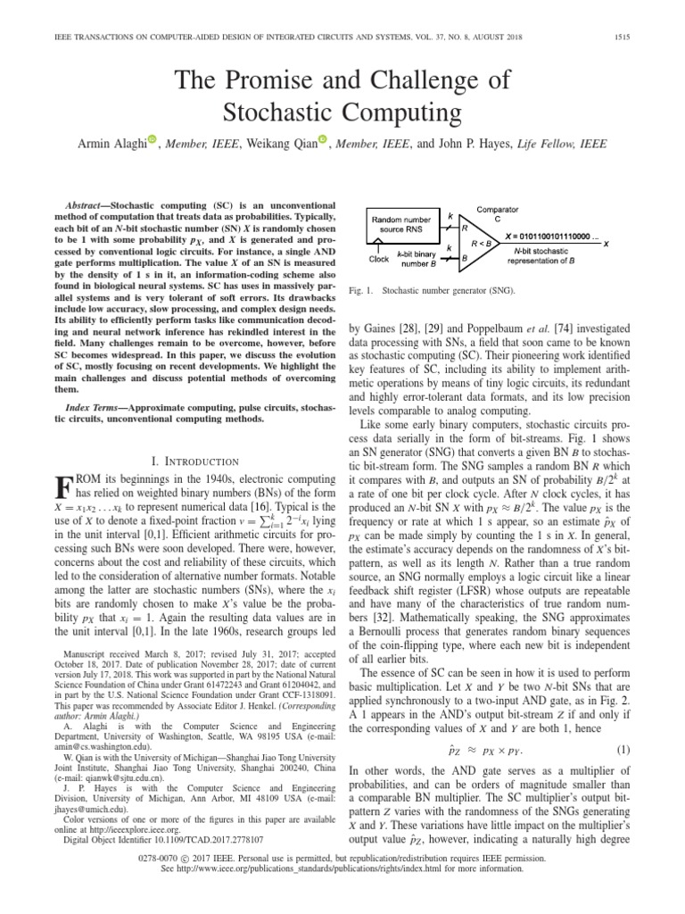 The Promise and Challenge of Stochastic Computing | PDF | Low Density Parity Check Code ...