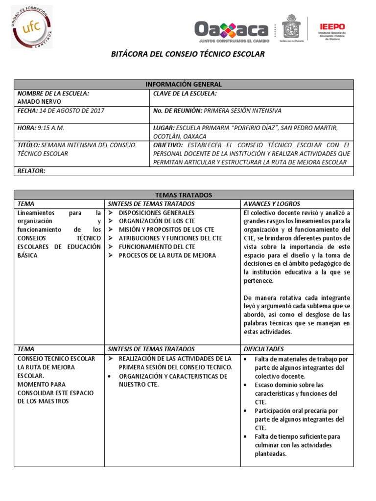 Bitacora Del Cte | PDF | Educación primaria | Maestros