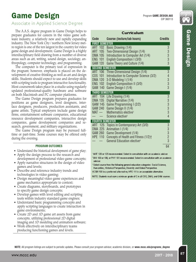 Game Design: Associate in Applied Science Degree | PDF | Game Design ...