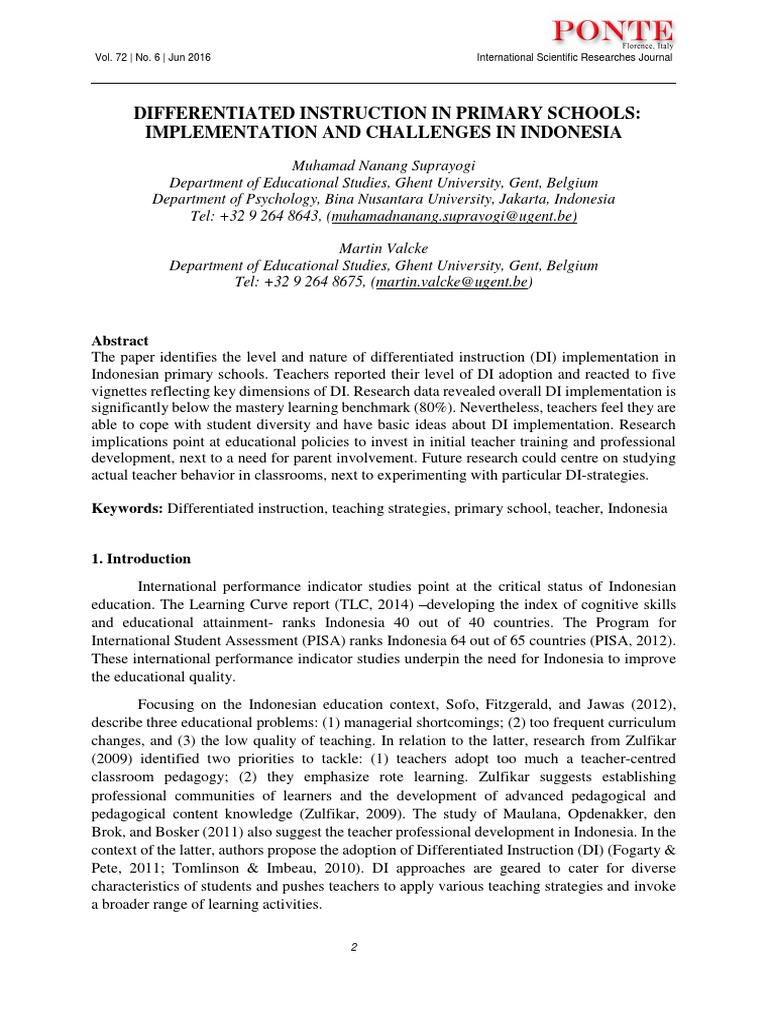 Differentiated Instruction in Primary Schools Implementation and Challenges in Indonesia ...