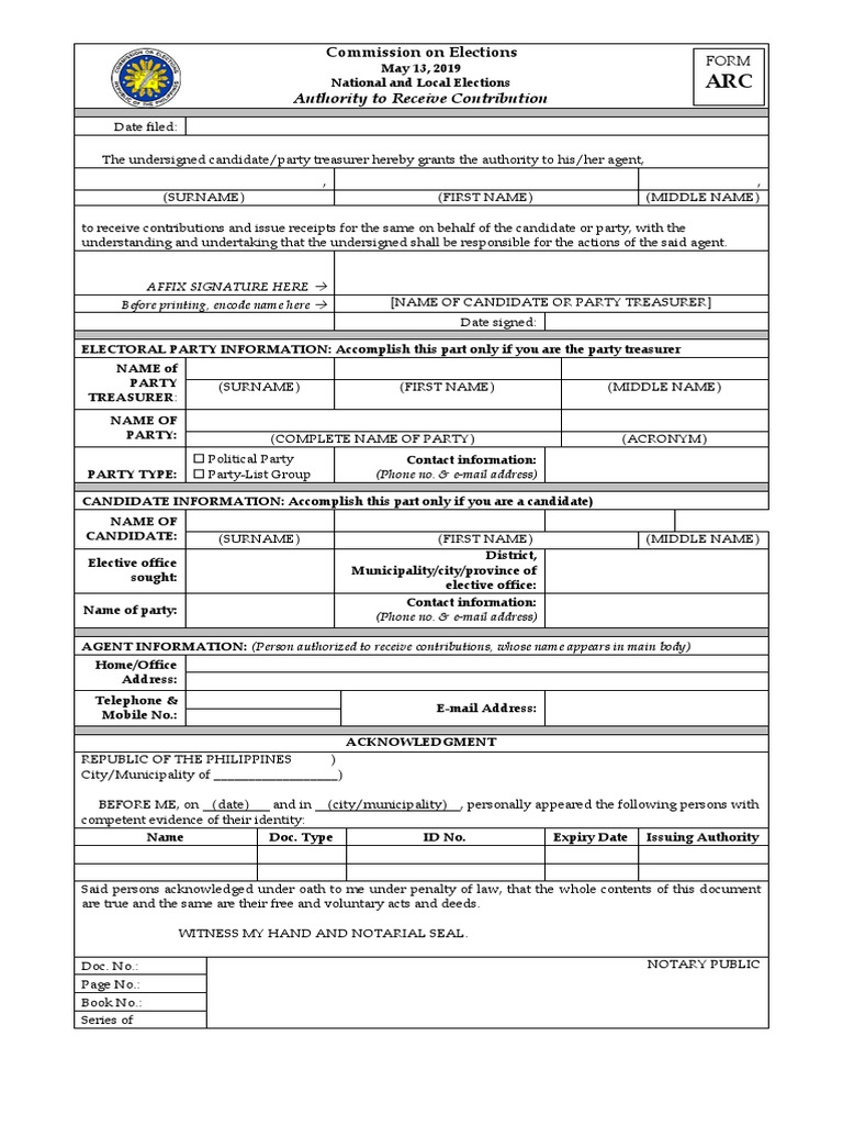 Form ARC Sample | PDF | Notary Public | Justice