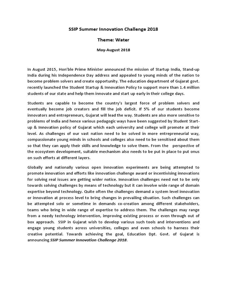 Sensitizing Students to Solve Water Challenges: SSIP Summer Innovation ...