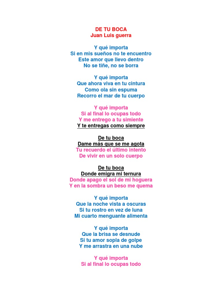 Letra de Tu Boca | PDF