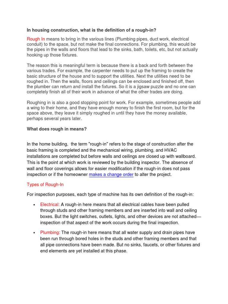 Rough In: in Housing Construction, What Is The Definition of A Rough-In ...