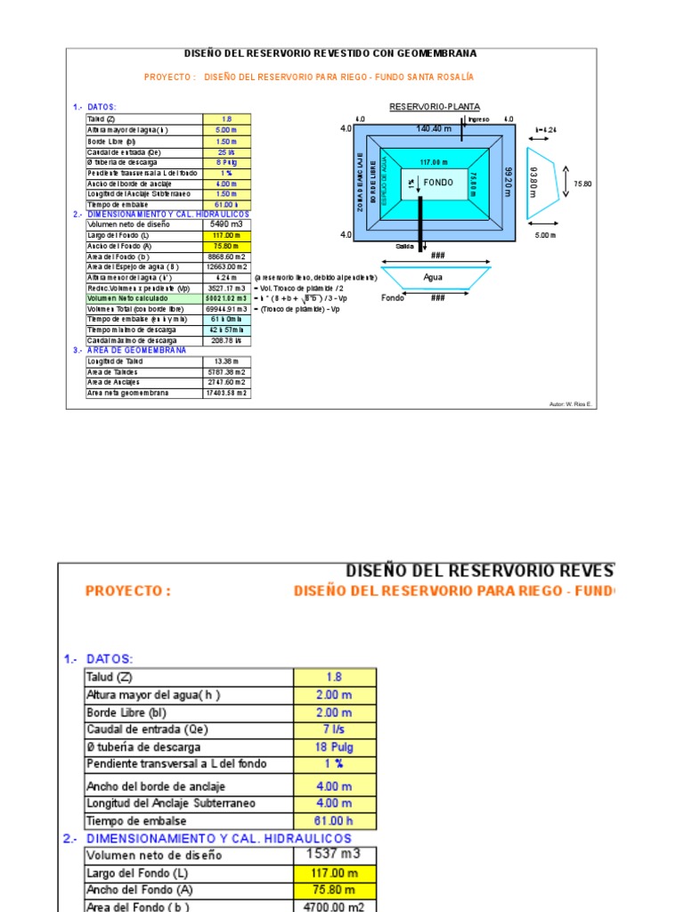 Diseño de Reservorio Con Geomembrana | PDF | Reservorio | Agua dulce
