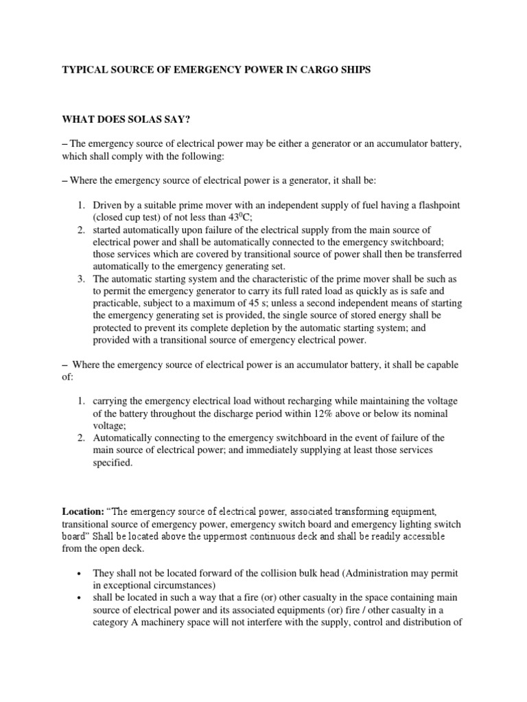 Ship's Emergency Power | PDF | Electric Power | Electric Generator