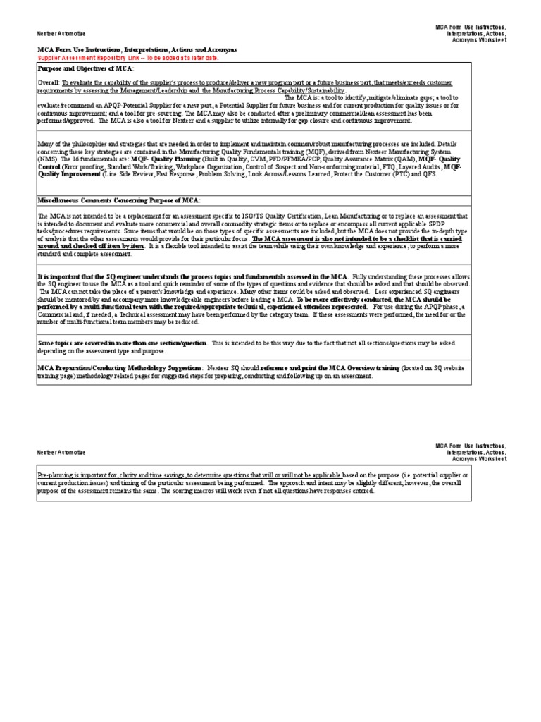 MCA Form Instructions for Supplier Assessment | PDF | Audit | Corporate ...