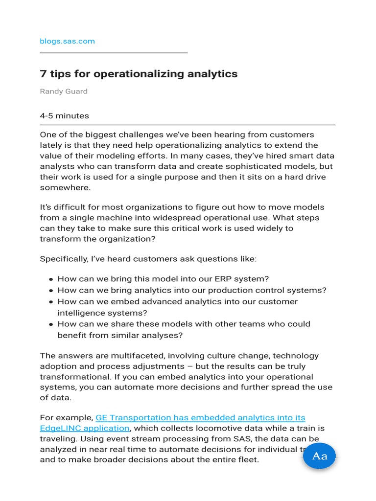 7 Tips For Operationalizing Analytics Randy Guard Pdf Analytics