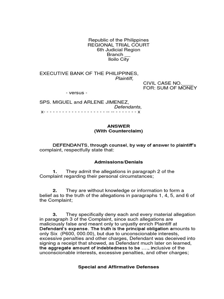 Answer To Civil Complaint | PDF | Lawsuit | Complaint