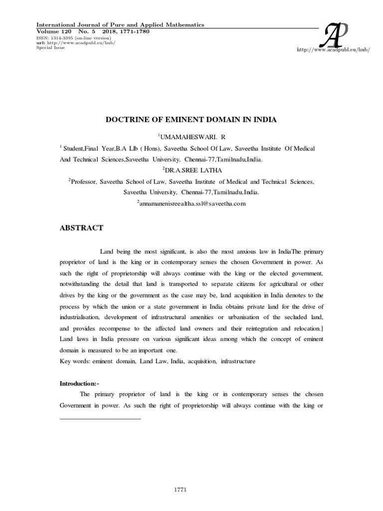 Eminent Domain Doctrine in India | PDF | Eminent Domain | Property