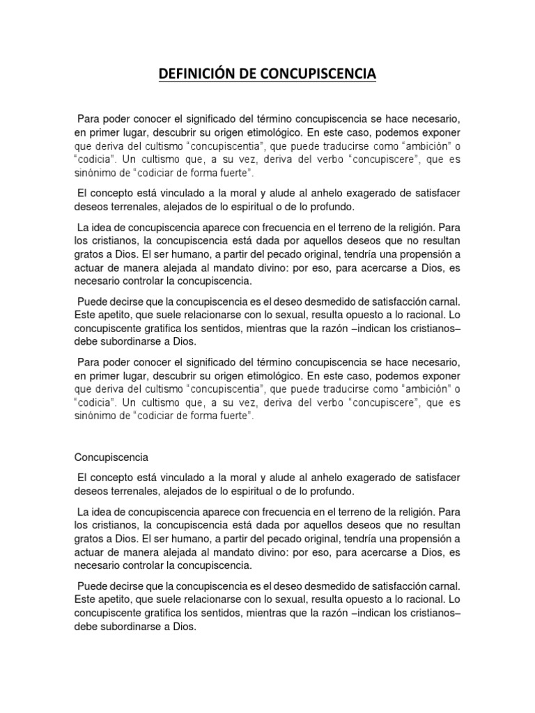 Definición de Concupiscencia | PDF | Creencia religiosa y doctrina ...
