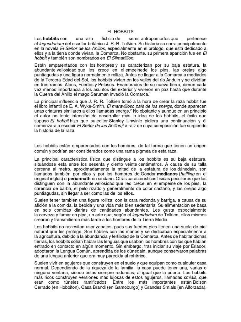 La raza de los hobbits según J.R.R. Tolkien | PDF | Hobbit | Libros de ...