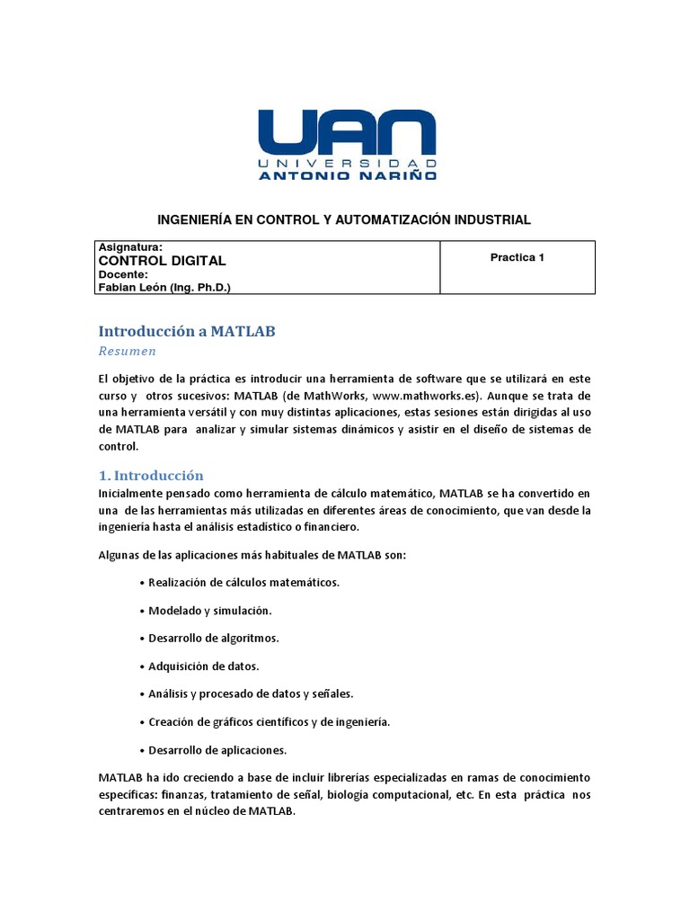 Práctica 1 - Introducción A Matlab | PDF | Matlab | Matriz (Matemáticas)