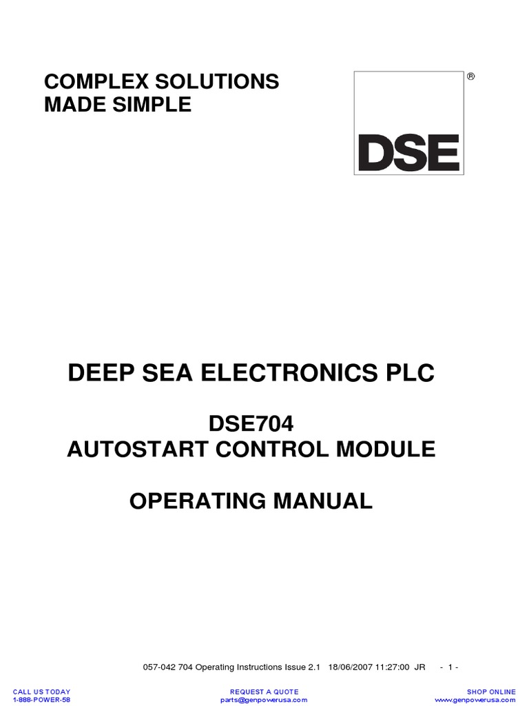 Deep Sea 704 Manual | PDF | Relay | Mains Electricity
