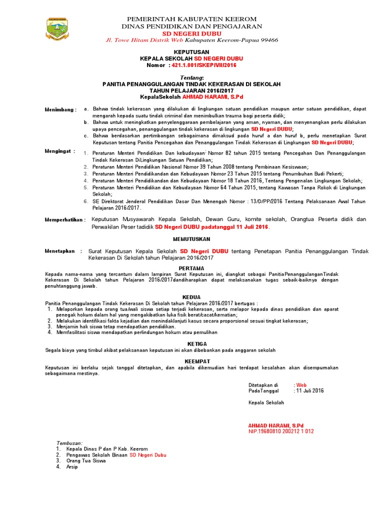 Contoh SK Sekolah Aman New | PDF