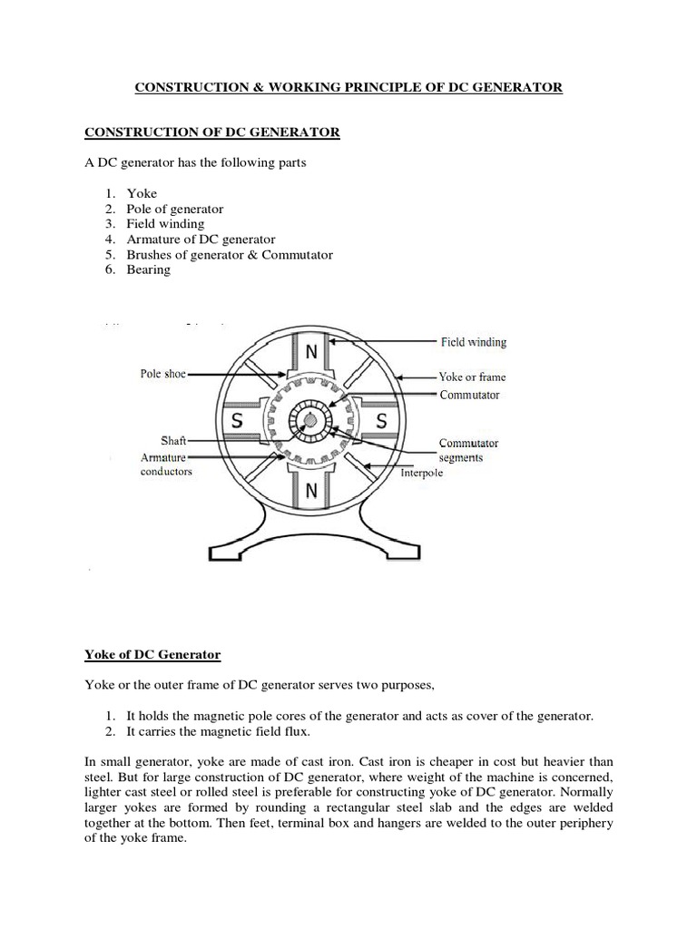 Construction & Working Principle of DC Generator | PDF | Electric ...