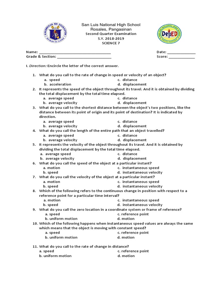Science 7 Second Quarter Exam | PDF | Reproduction | Sexual Reproduction