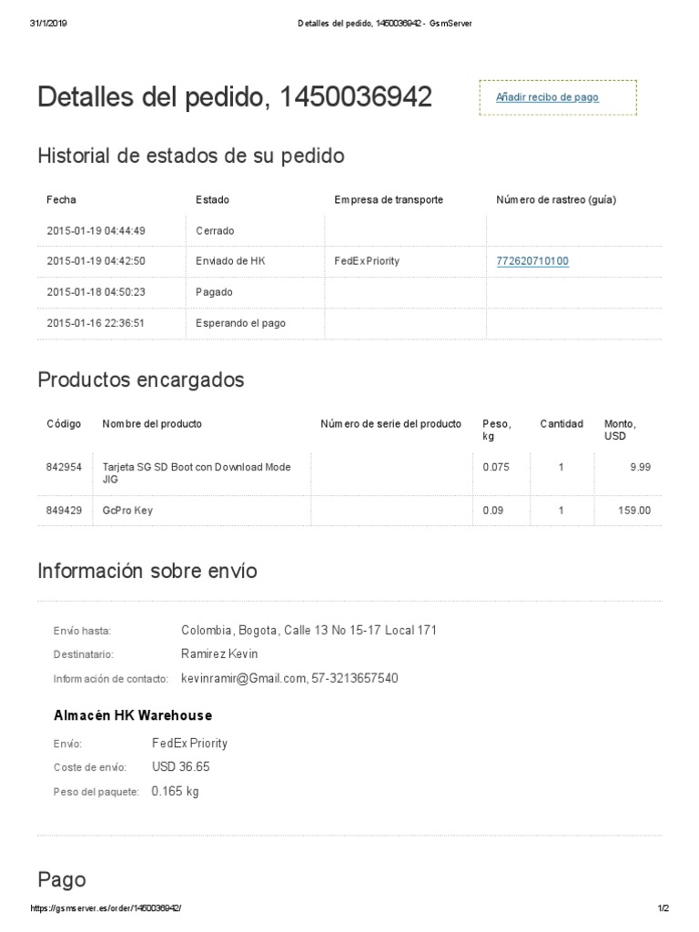 Modelo Detalles Del Pedido GSmServer | PDF | Informática | Informática y tecnología de la ...