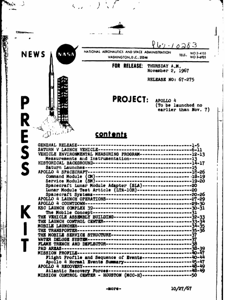 Apollo 4 Press Kit | PDF | Apollo Command/Service Module | Saturn V