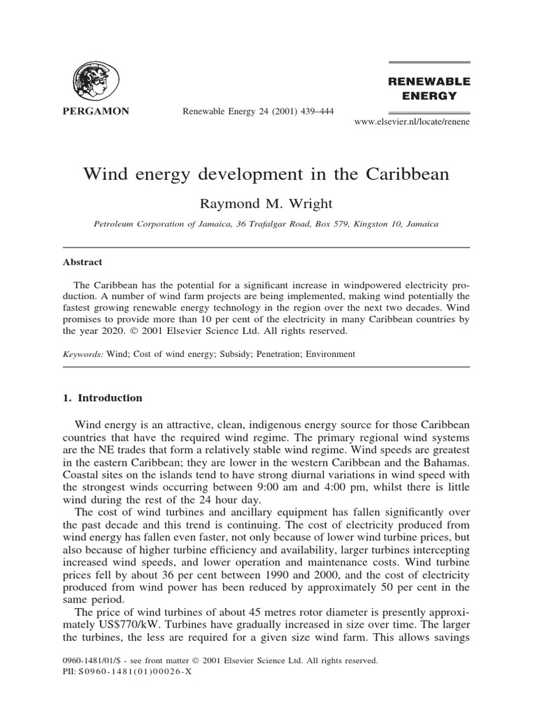 Wind Energy Development in The Caribbean | PDF | Wind Power | Wind Turbine